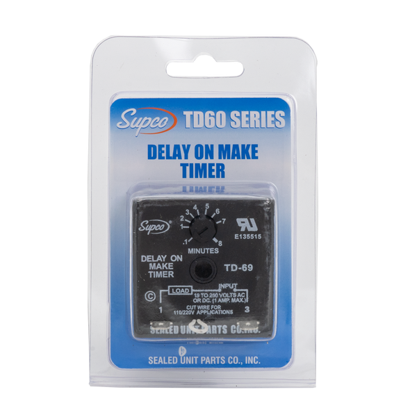 Supco TD69 Adjustable Delay on Make Timer, 6 Sec to 8 Mins - HVAC Surplus