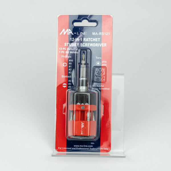 MA-Line MA-RS121 Ratcheting Stubby Screwdriver with 11 Tips - HVAC Surplus